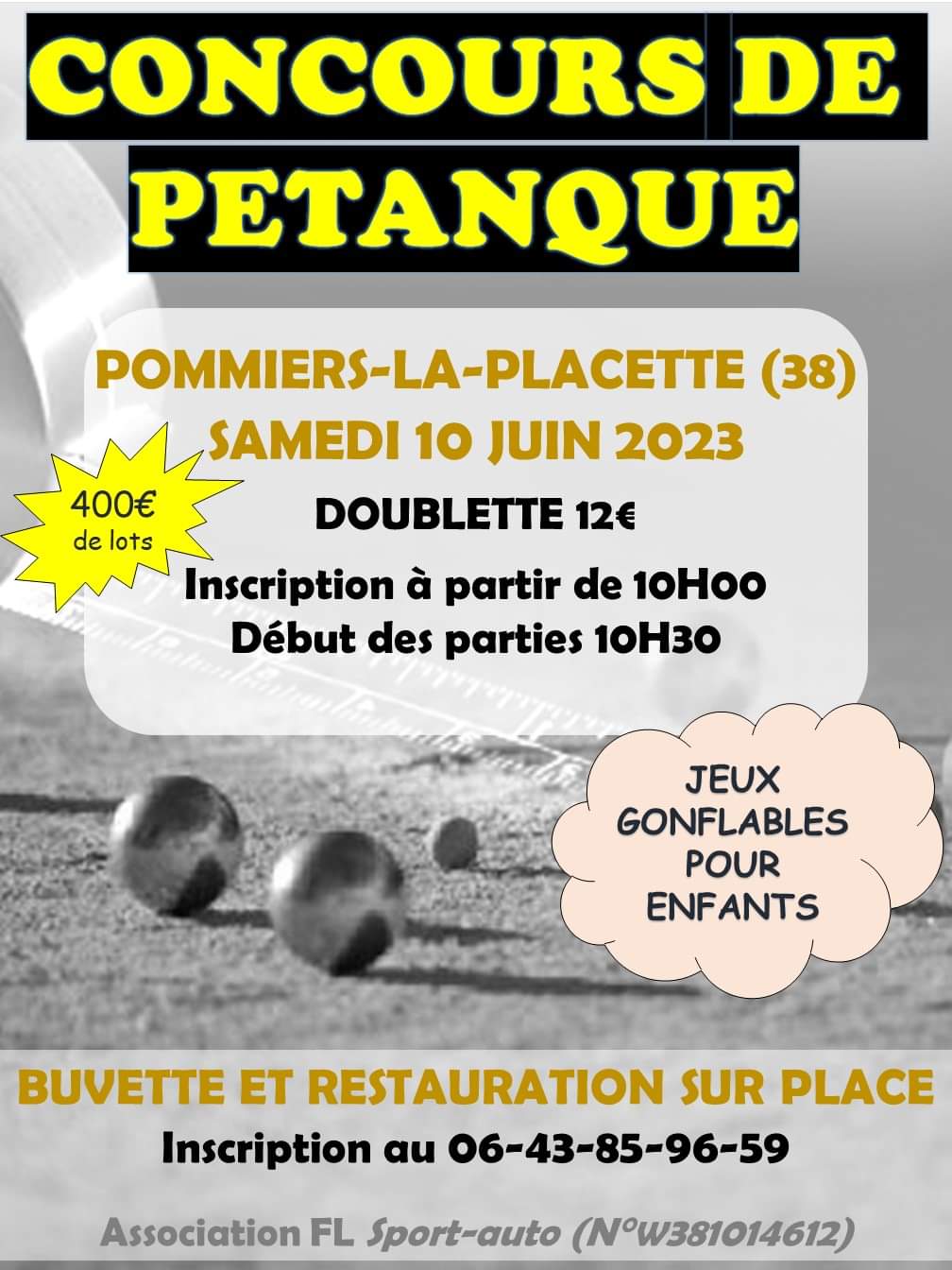 Concours de pétanque Ouvert à tous - Pommiers-la-Placette - 10 juin 2023 - Doublette