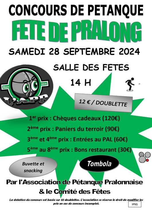 Concours de pétanque Ouvert à tous - Pralong - 28 septembre 2024 ...