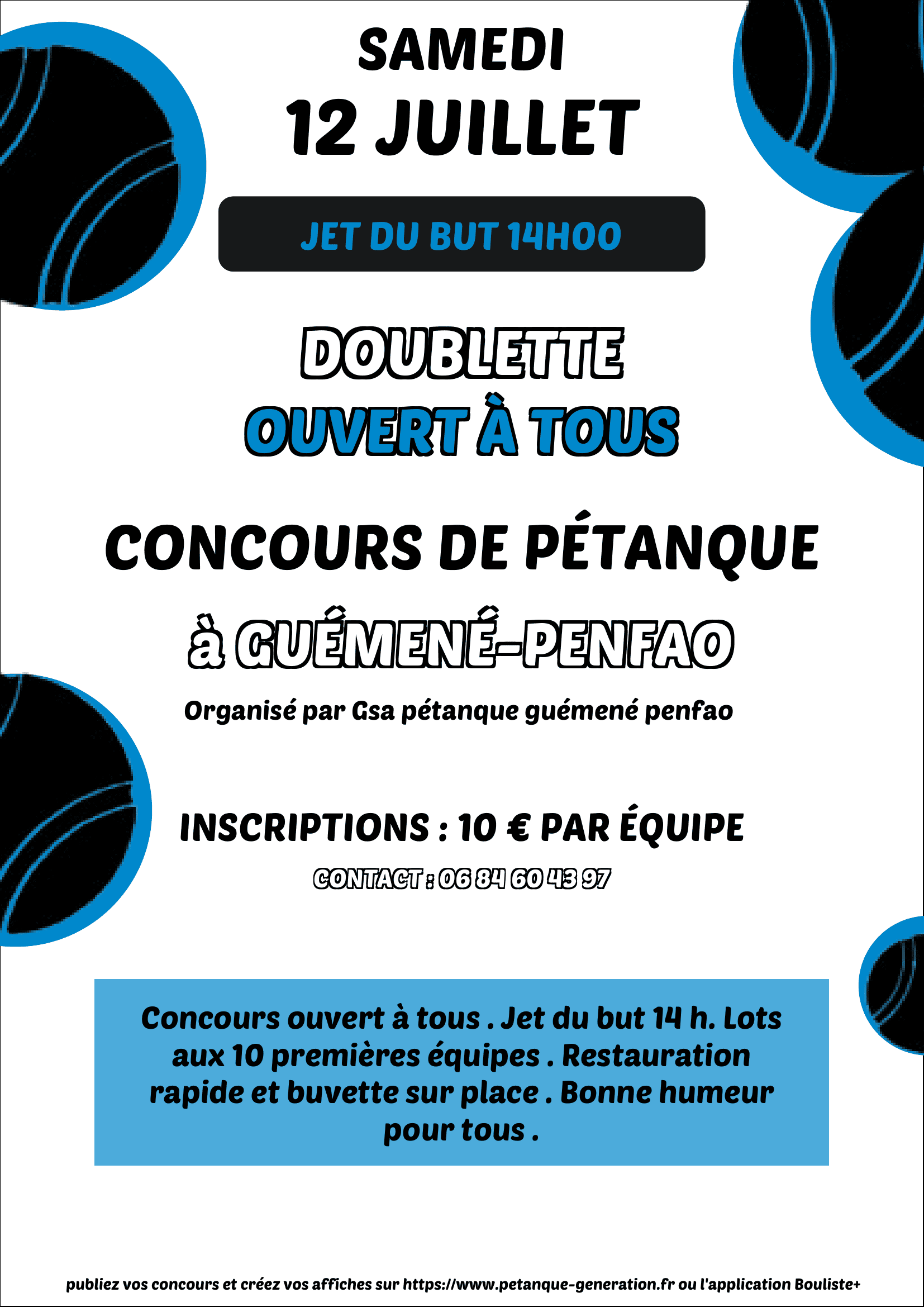 Créer une affiche de concours de pétanque avec Pétanque Génération - Concours - Tête à tête ...